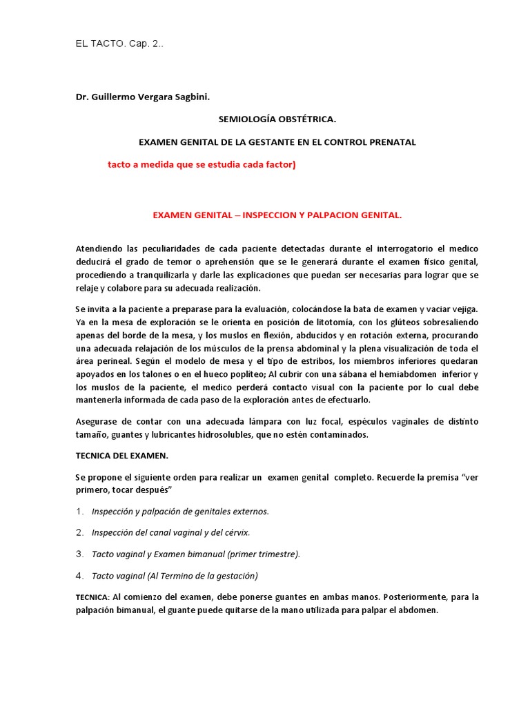 SEMIOLOGIA - Tacto Genital - Embarazo 2018 | PDF | Parto | Vagina