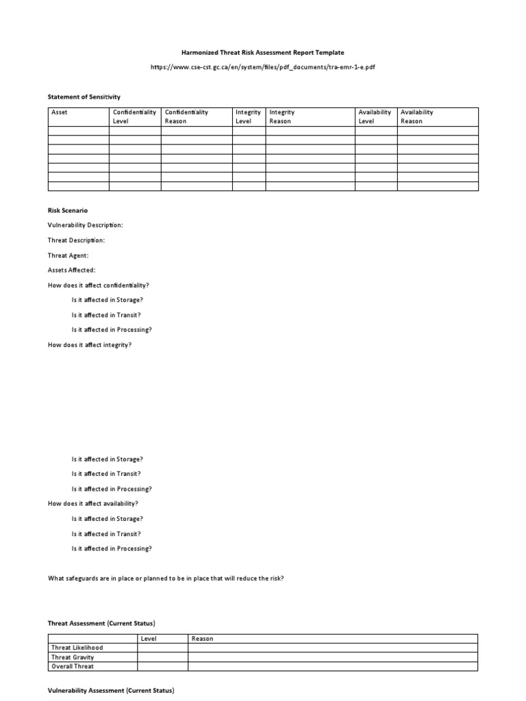 Harmonized Threat Risk Assessment Report Template | PDF | Vulnerability ...