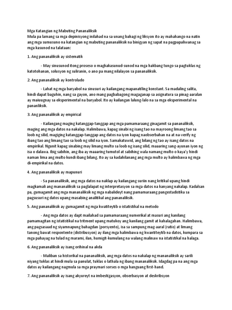 Mga Katangian NG Mabuting Pananaliksik | PDF Mga Katangian NG Mabuting Pananaliksik | PDF