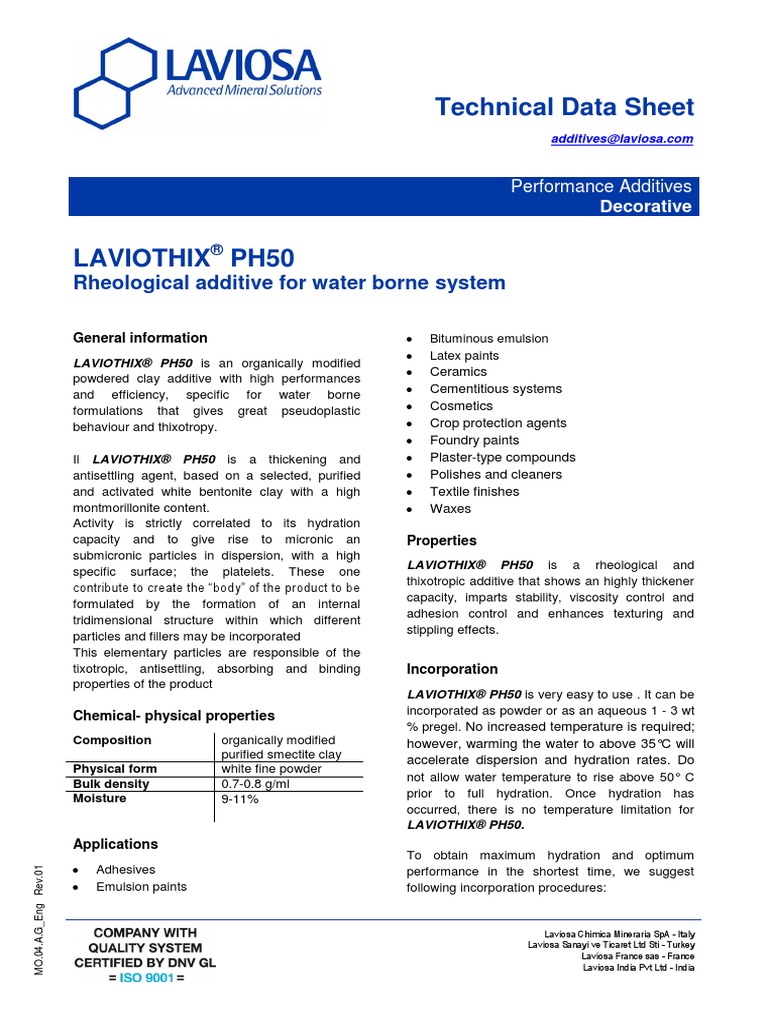 Technical Data Sheet: Rheological Additive For Water Borne System | PDF ...