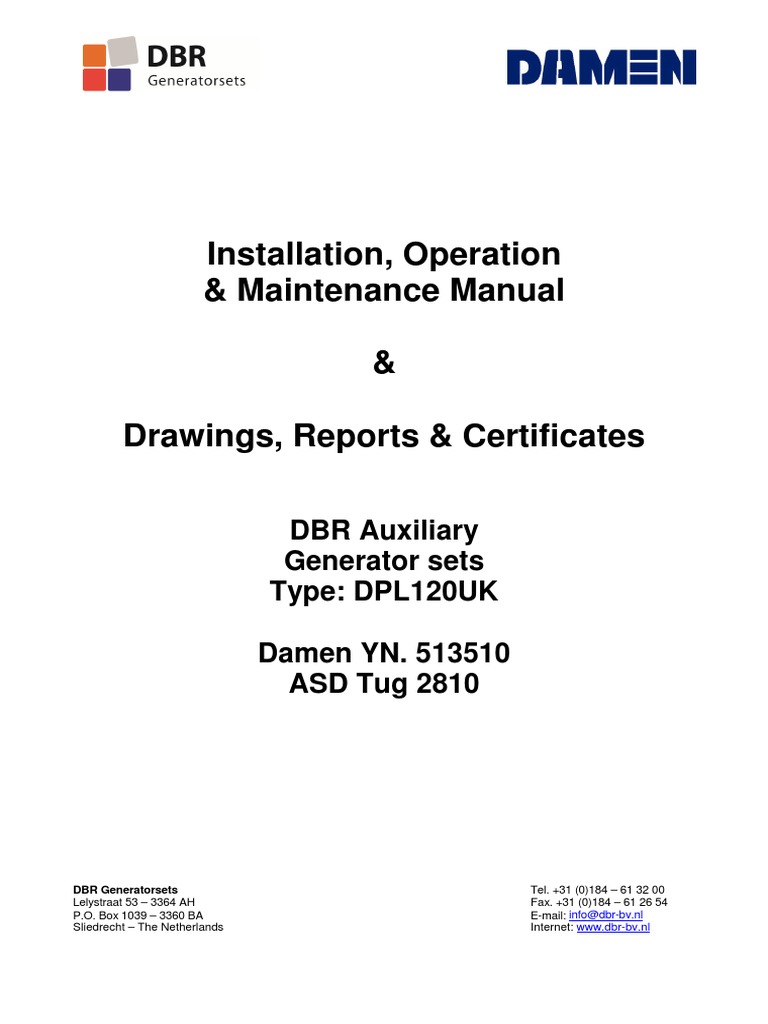 DBR Gensets DPL120UK Installation, Operation and Maintenance Manual For ...