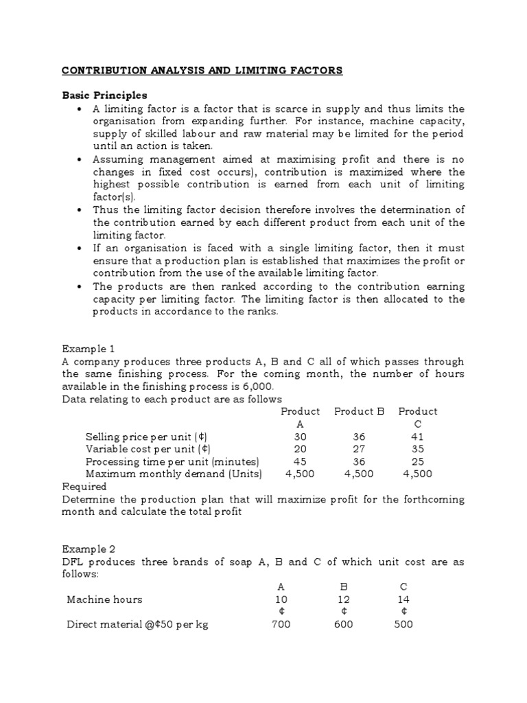 Contribution Analysis and Limiting Factors-6 | PDF | Labour Economics | Linear Programming