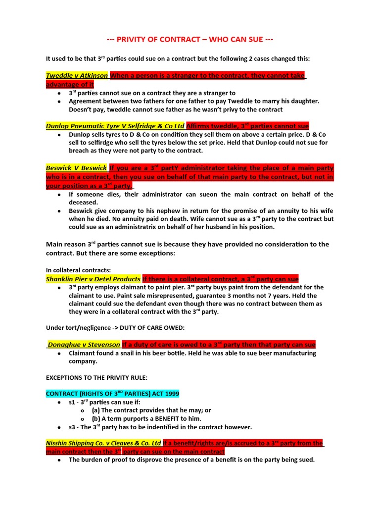 Privity of Contract | PDF | Contract Law | Law Of Obligations