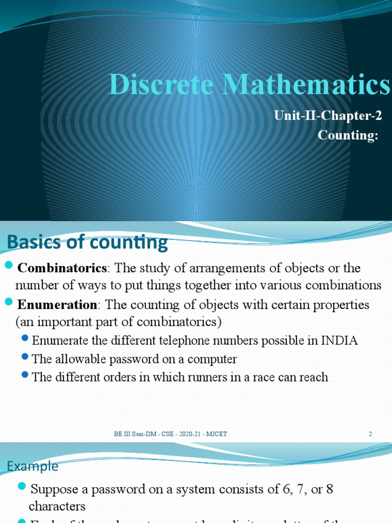 Discrete Math: Counting Basics | PDF | Function (Mathematics ...