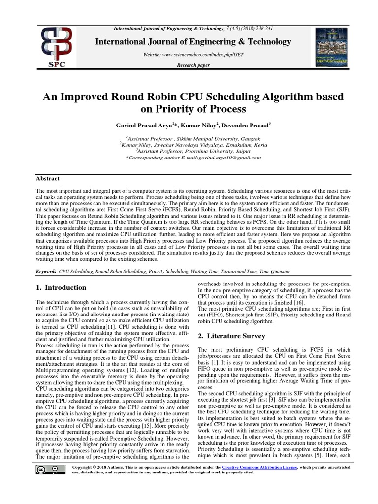 An Improved Round Robin Cpu Scheduling Algorithm B Pdf Scheduling Computing Computer Science