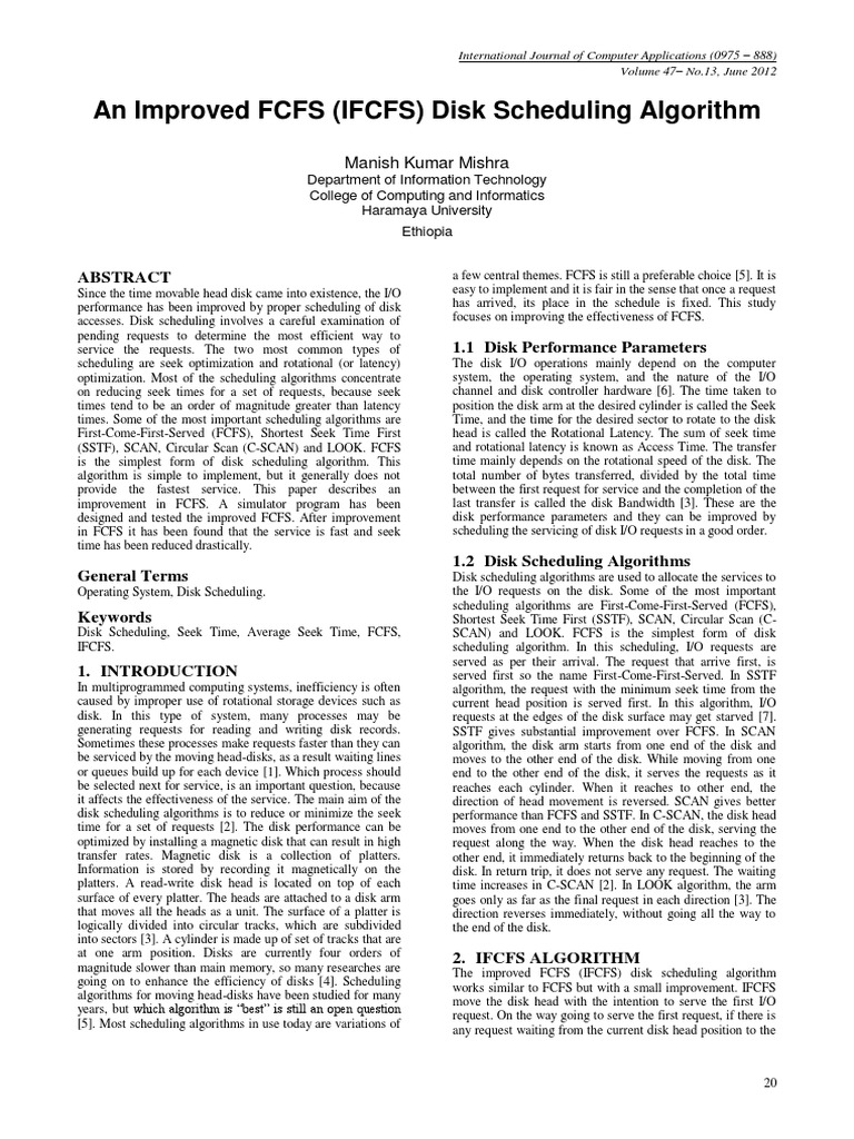 An Improved FCFS IFCFS Disk Scheduling A | PDF | Hard Disk Drive | Scheduling (Computing)