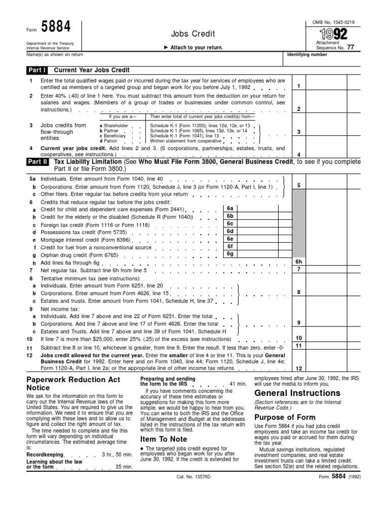 US Internal Revenue Service: f5884 - 1992 | PDF | S Corporation | Irs ...