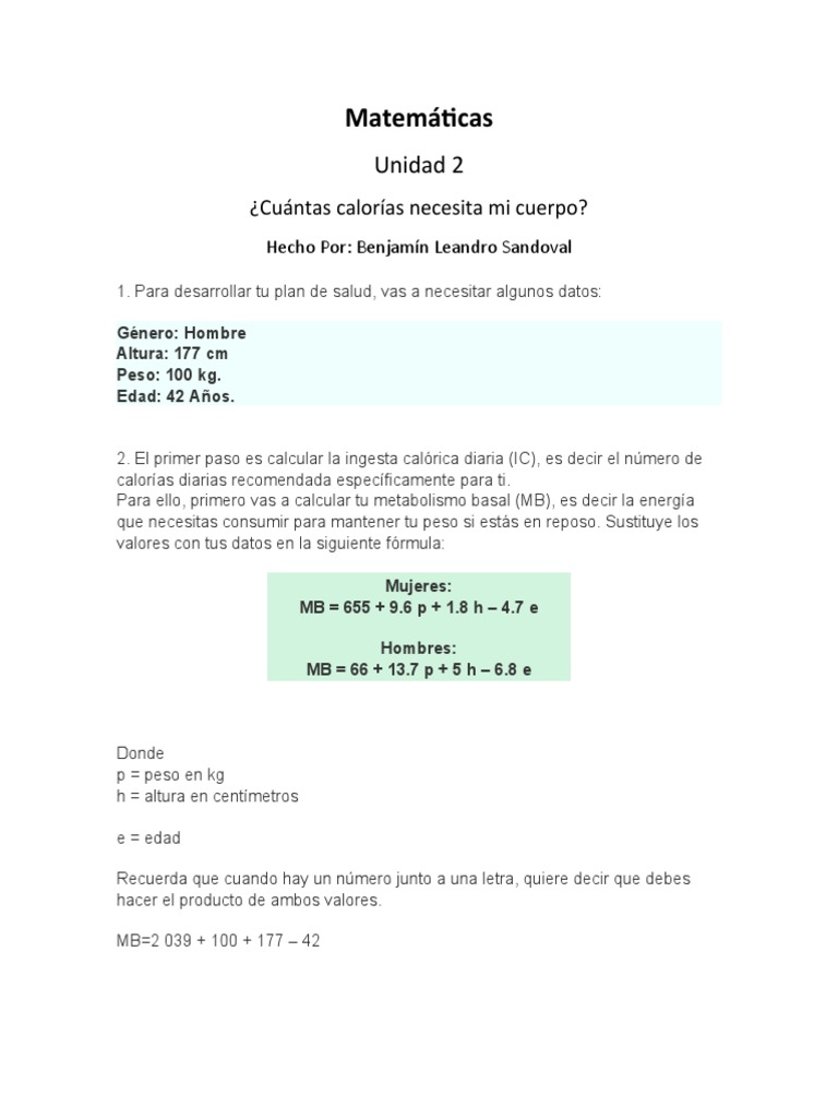 Matematicas Benjamin | PDF | Dormir | Caloría