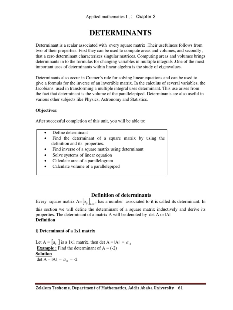 Chapter Two Determinants | PDF | Determinant | Matrix (Mathematics)