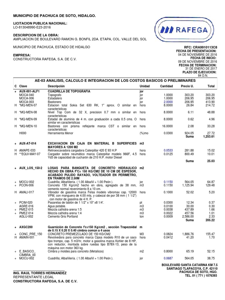 Ae-03 Analisis, Calculo e Integracion de Los Costos Basicos o Preliminares | PDF | Hormigón ...