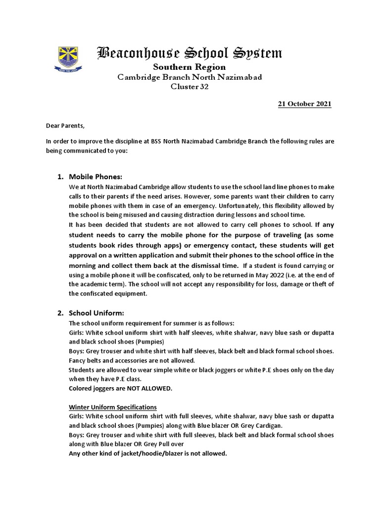 Circular On Discipline | PDF | Uniforms | Dress Codes