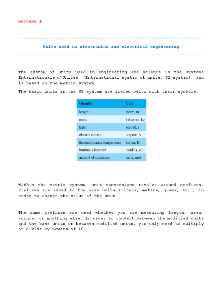 SI units in electronics and electrical engineering | PDF | Electrical ...