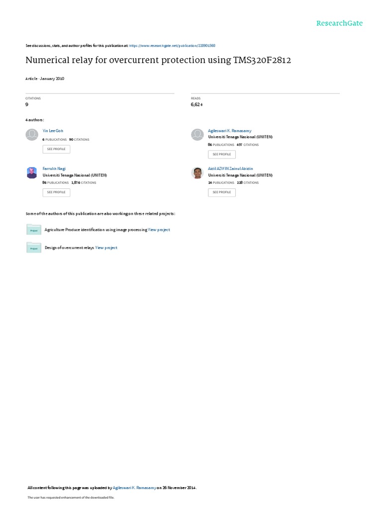 Numerical Relay For Overcurrent Protection Using T | PDF | Digital ...