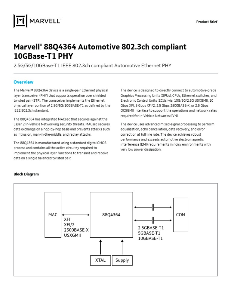 Marvell 88q4364 Automotive Product Brief | PDF | Ethernet | Computer Network