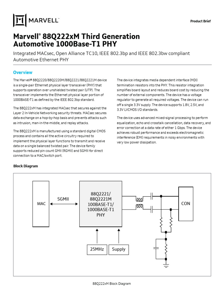 Marvell Automotive Ethernet Phy 88q222xm Product Brief | PDF | Ethernet ...