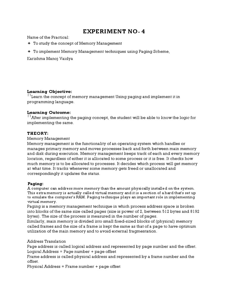 Implementing Memory Management Using Paging: A Hands-On Experiment in C ...