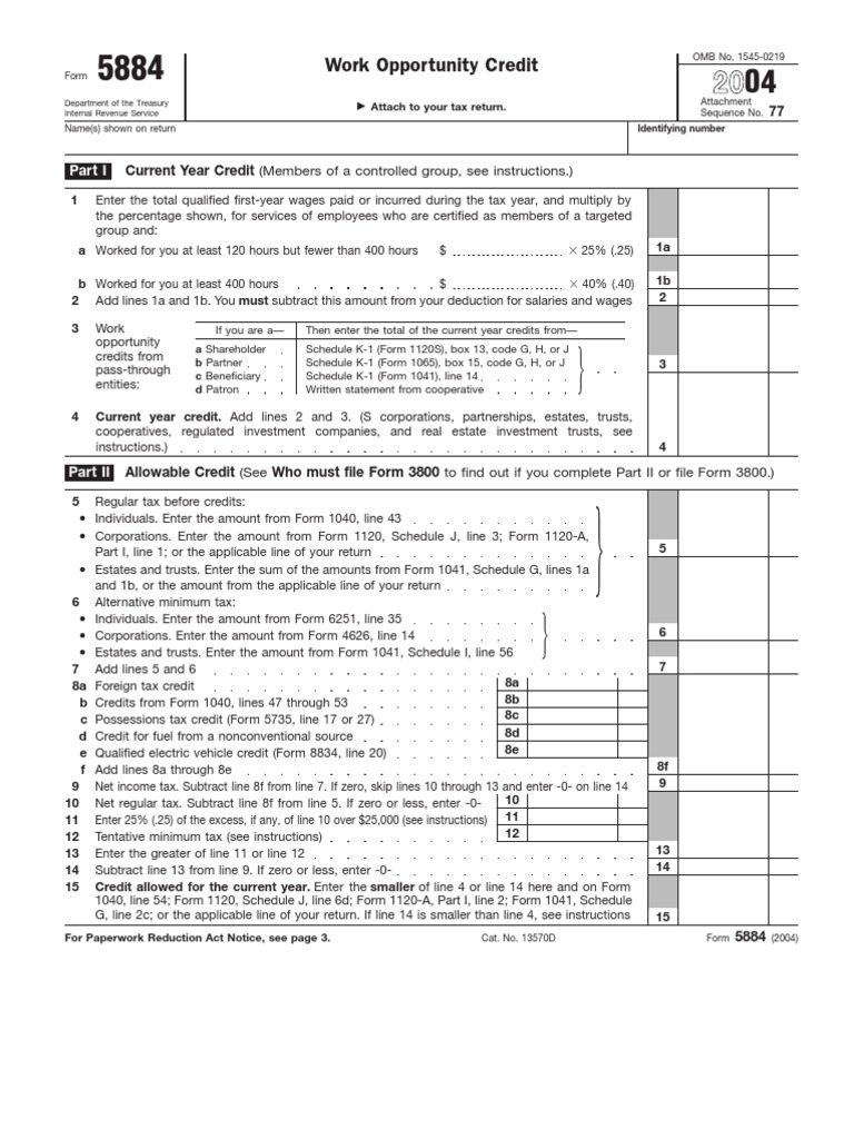 US Internal Revenue Service: f5884 - 2004 | PDF | Trust Law | Irs Tax Forms