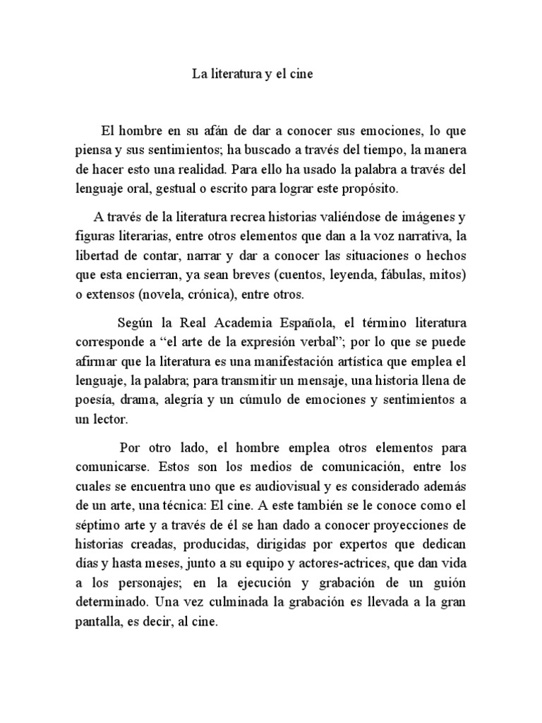 La Literatura y El Cine | PDF | Comunicación