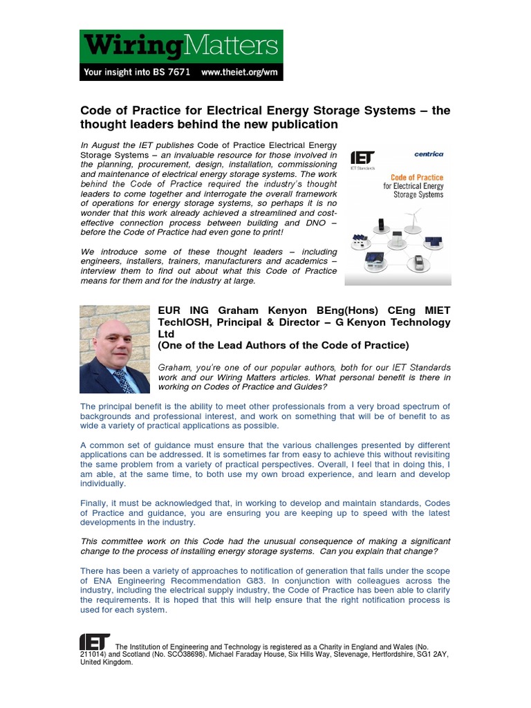 IET Code of Practice for Energy Storage | PDF | Renewable Energy | Wind ...