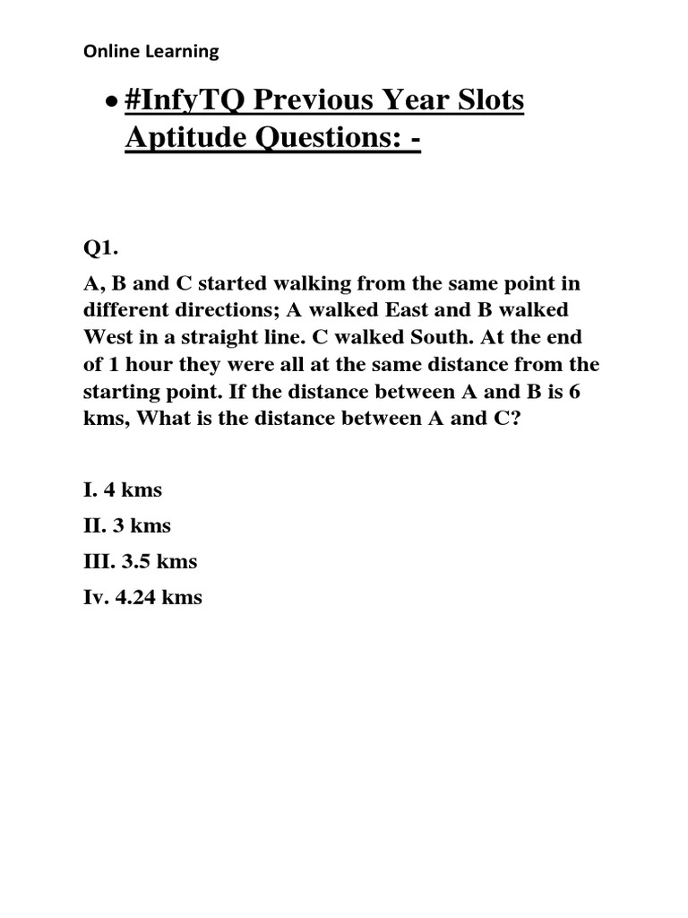 InfyTQ Previous Year Slots Aptitude Questions Day 2 | PDF | Mathematics | Mathematical Objects