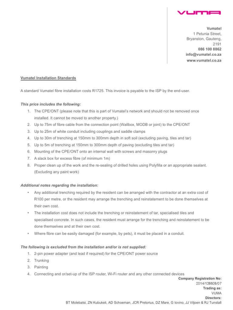 Vumatel: This Price Includes The Following | PDF | Customer Premises ...