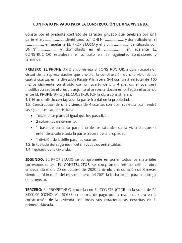 Contrato de Construccion de Una Casa | PDF