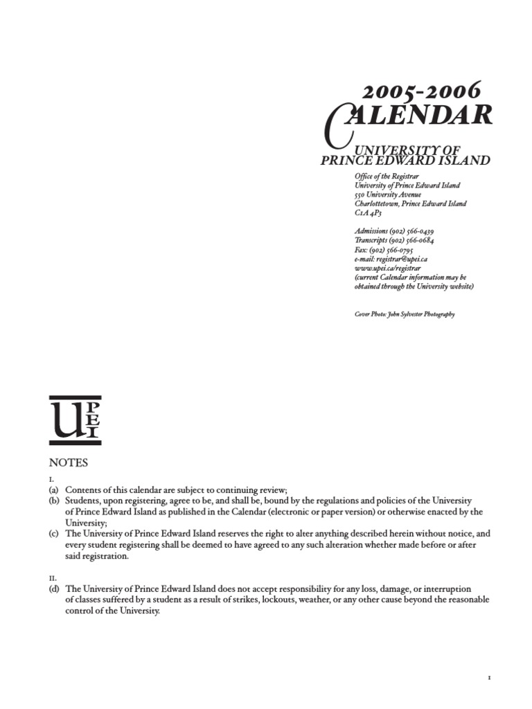 Upei Academic Calendar 2005-06 | PDF | Bachelor's Degree | Academic Degree