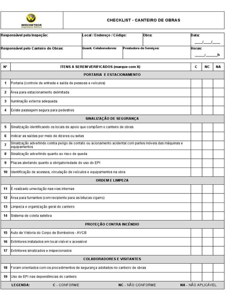 Checklist - Canteiro de Obras | PDF