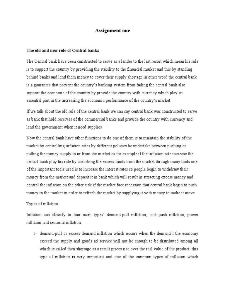 Assignment One: The Old and New Role of Central Banks | PDF | Central ...