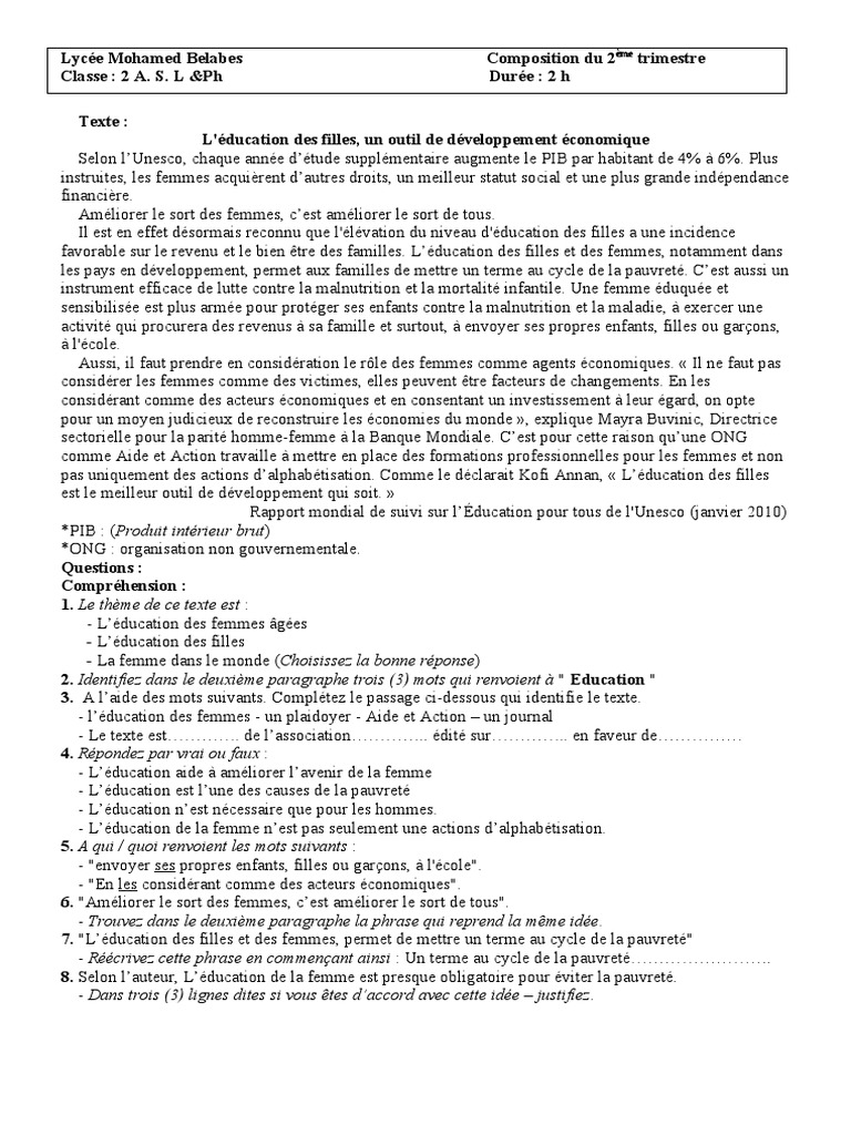 2as Compo 2 | PDF | Alphabétisation | Produit intérieur brut