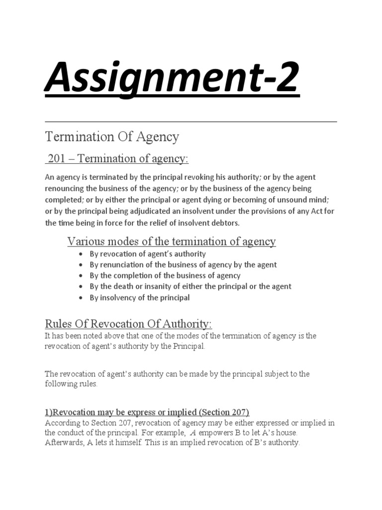 Assignment-2: Termination of Agency | PDF | Law Of Agency | Crime ...
