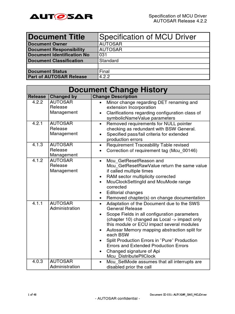 Autosar Sws Mcudriver | PDF | Specification (Technical Standard) | Microcontroller