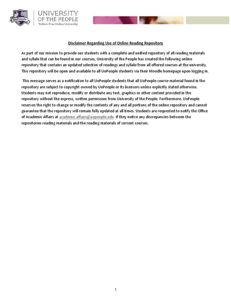 UoPeople Online Repository Disclaimer | PDF | Foreign Language Studies