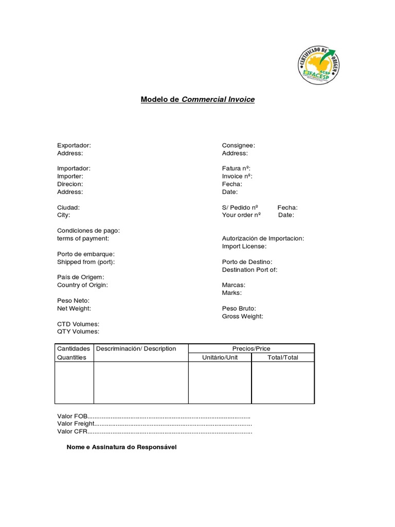 Modelo Commercial Invoice | PDF