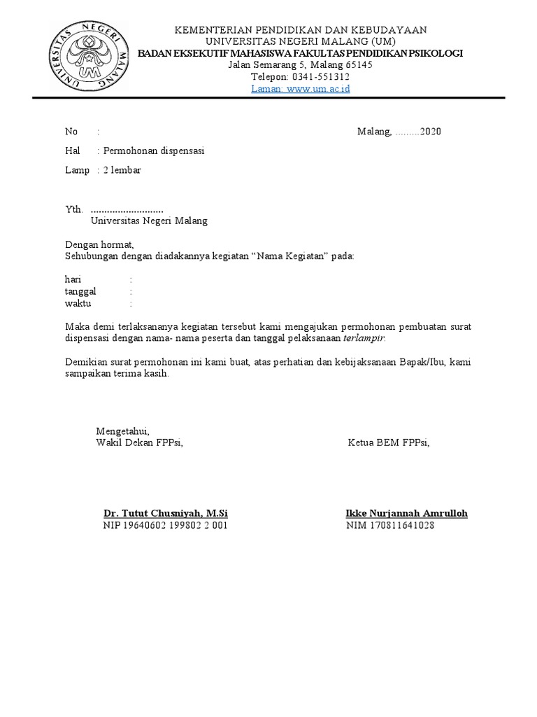 Format Surat Dispen | PDF