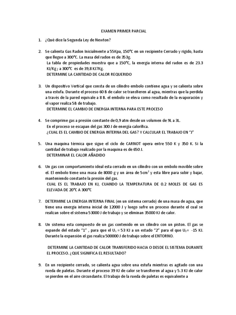 1erPARCIAL BALANCE ENERGETICO | PDF | Gases | Calor