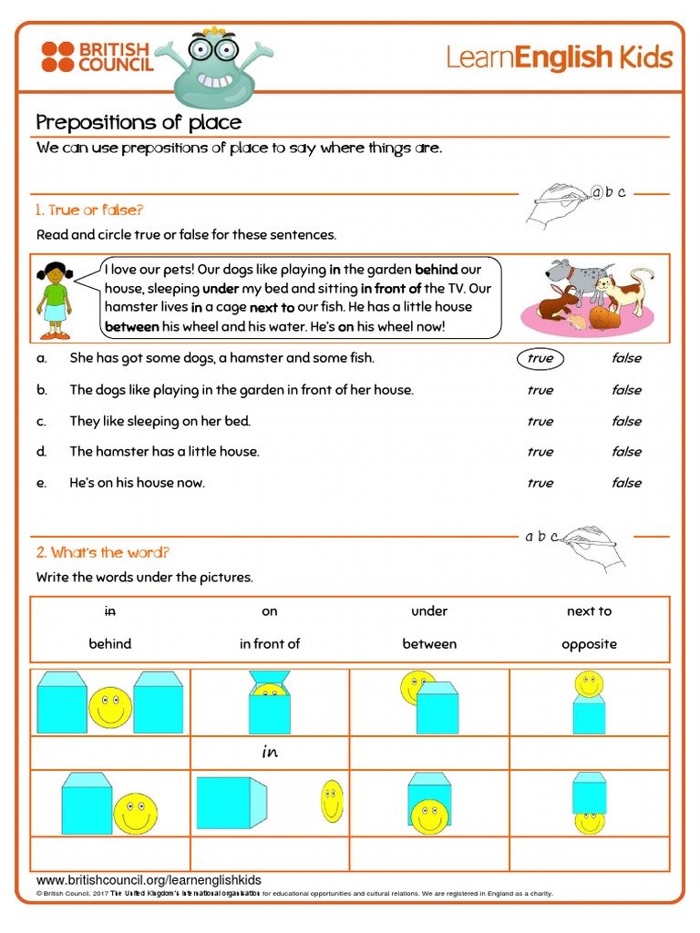 Grammar Practice Prepositions of Place Worksheet | PDF | Linguistics