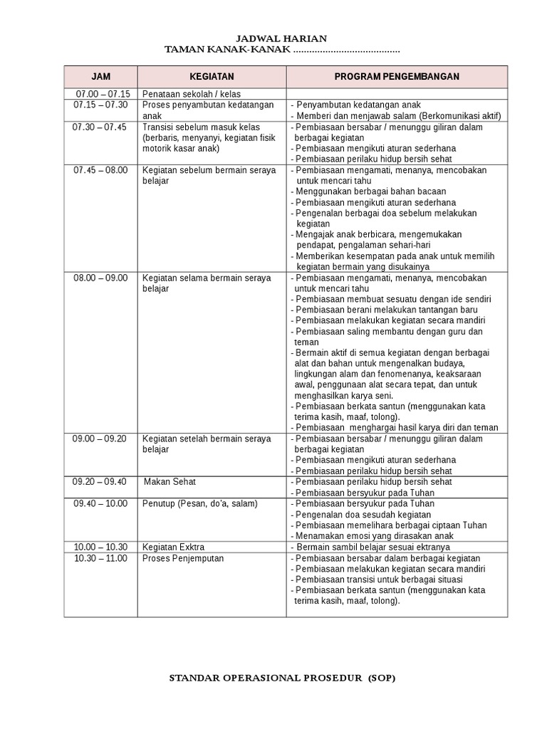 Jadwal Harian Paud | PDF