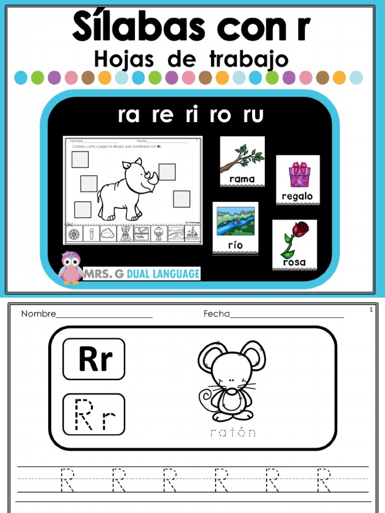 10 - Sílabas Con La Letra R - Ra, Re, Ri, Ro, Ru. Hojas de Trabajo | PDF