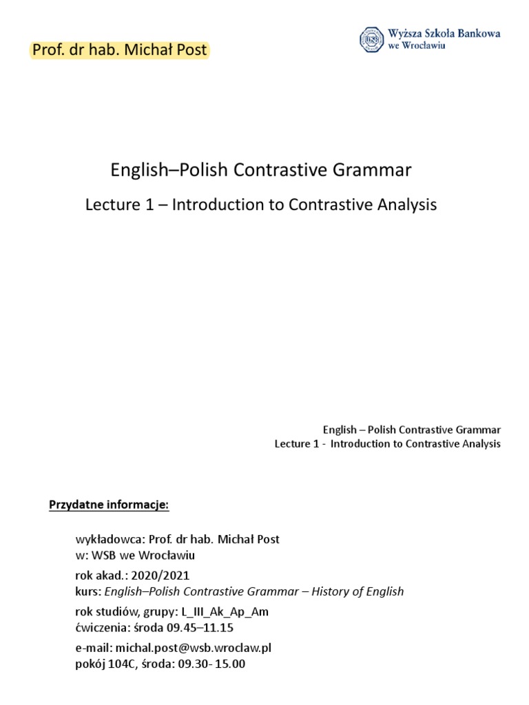 1w. Contrastive Grammar | PDF | English Language | Morphology (Linguistics)