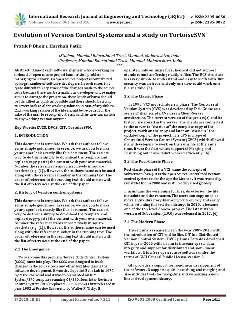 Evolution of Version Control Systems and A Study On Tortoisesvn | PDF | Version Control ...