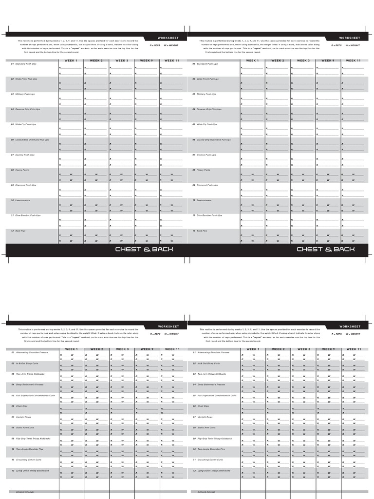 p90x Sheets | PDF | Human Body | Weight Training