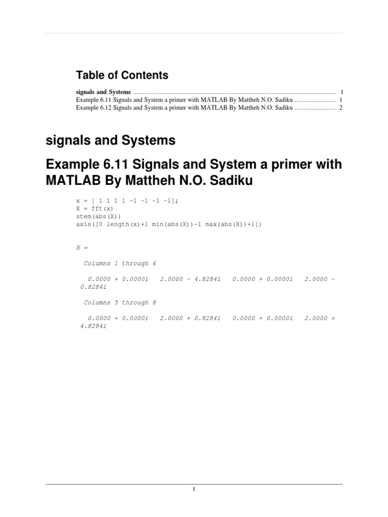 Signals and Systems Example 6.11 Signals and System A Primer With MATLAB by Mattheh N.O. Sadiku ...