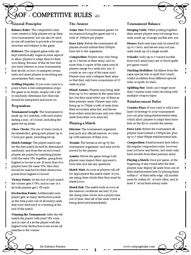 AoF - Competitive Rules v2.3 | PDF | Tournament | Gaming