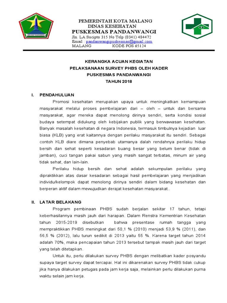 Kak Pelaksanaan Survey PHBS Oleh Kader 2018-2019 | PDF
