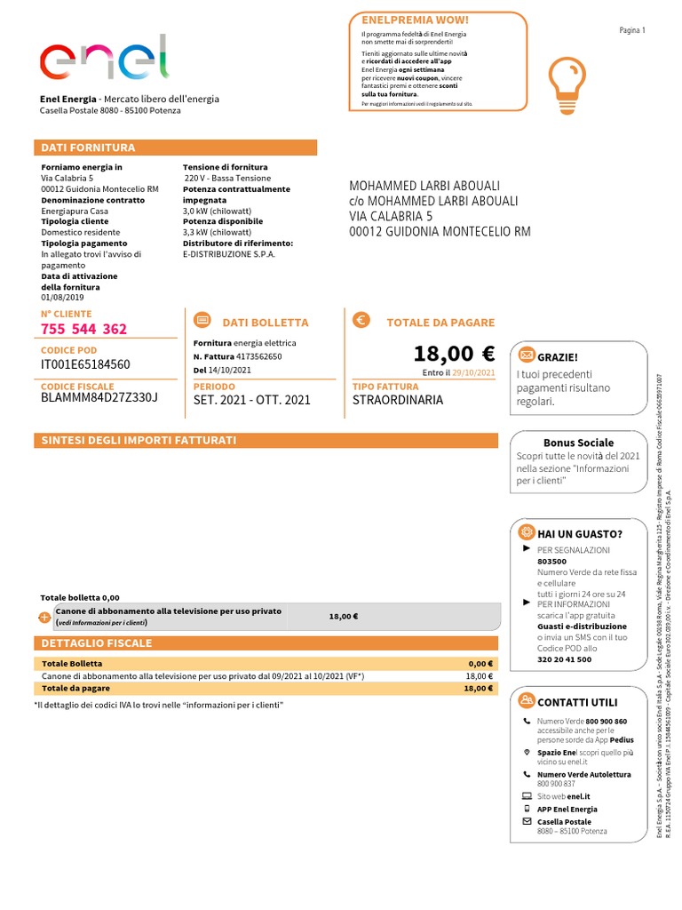 Cccbda10 Fattura Enel 2 | PDF