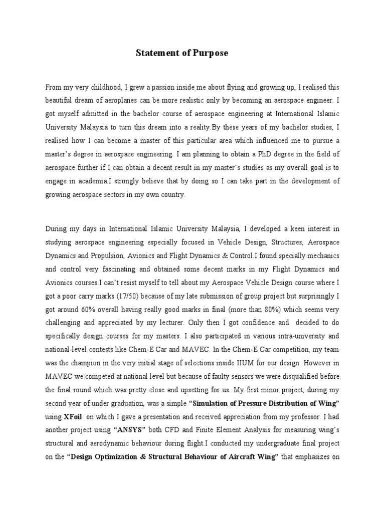 Statement of Purpose-AVD | PDF | Aerospace Engineering | Engineering