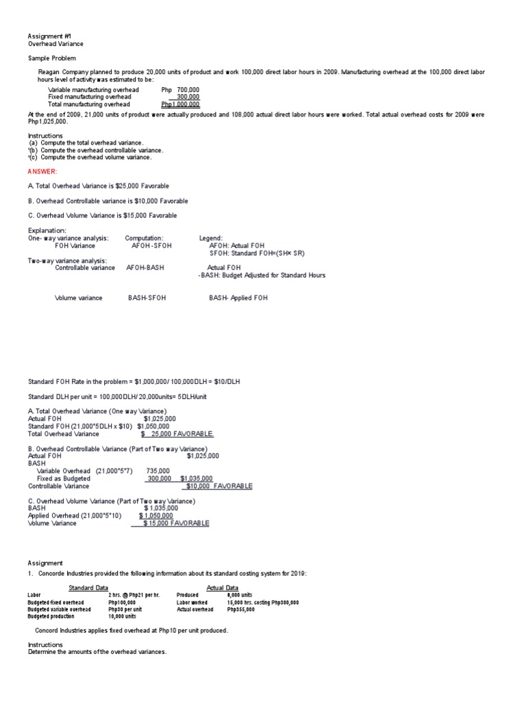 Assignment #1 OH Variance With Solution | PDF | Payroll | Debits And ...
