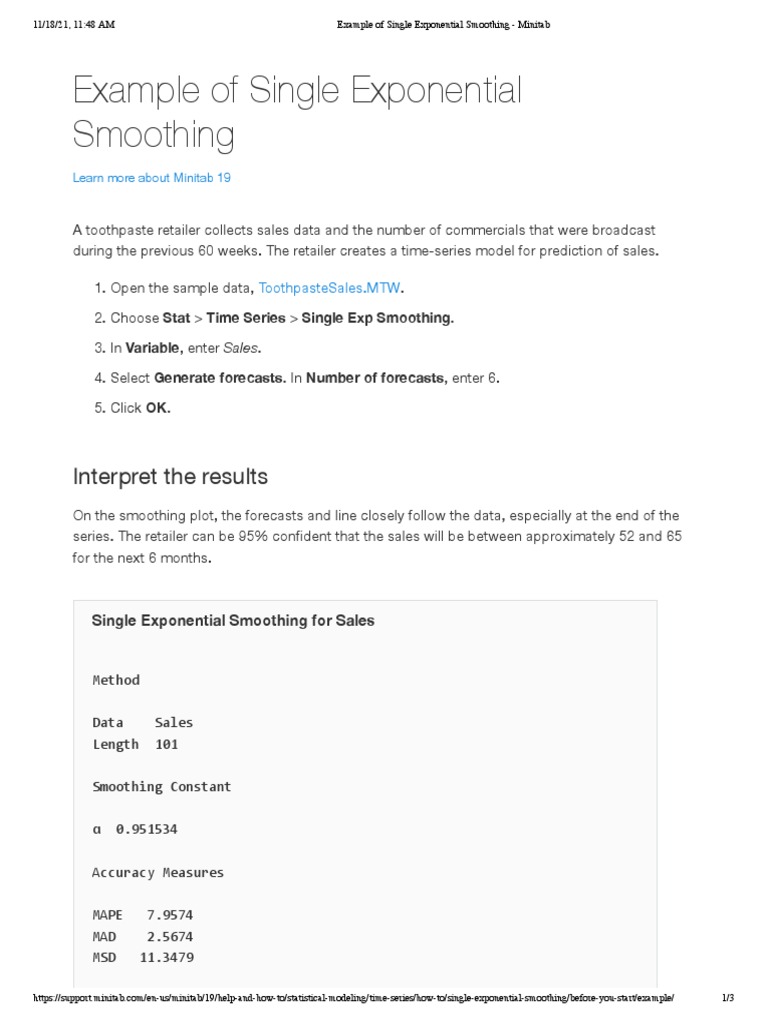 4.3 Example of Single Exponential Smoothing - Minitab | PDF ...