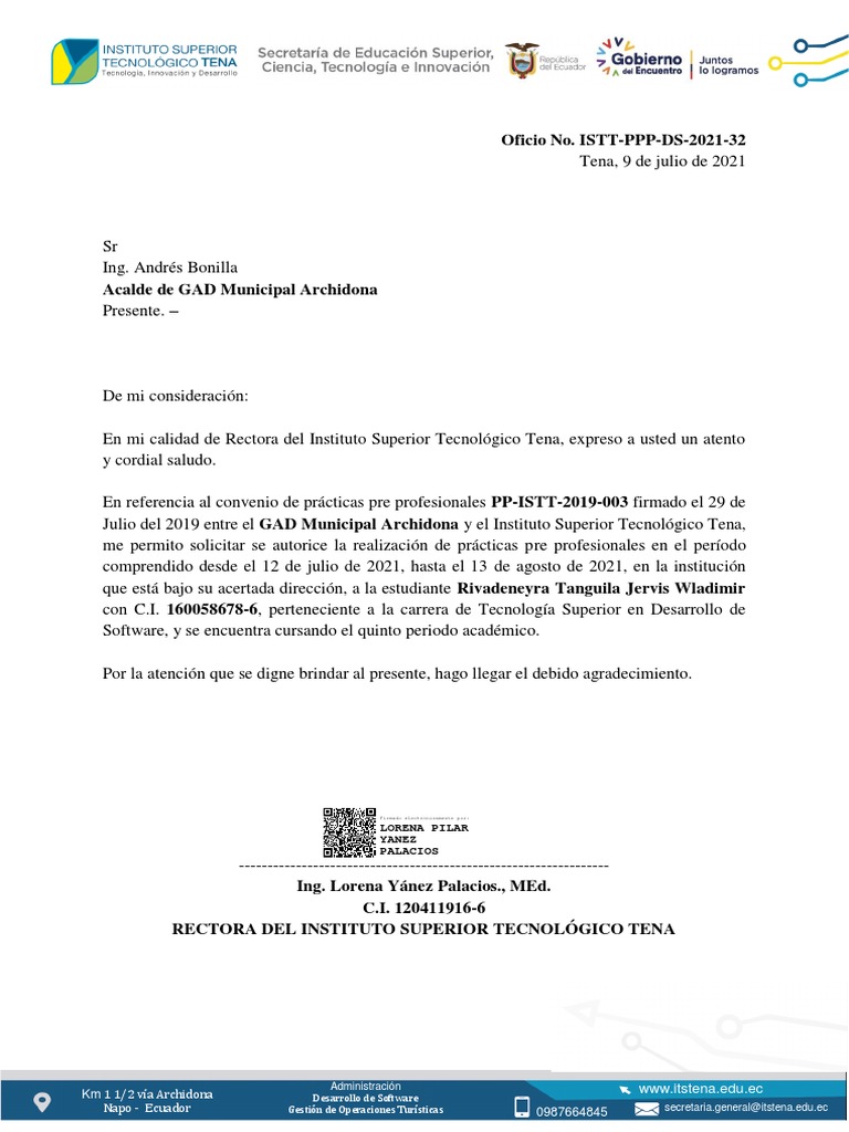 Oficio No - Rectora | PDF